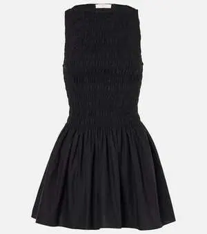 Faithfull The Brand Shirred Cotton Minidress - Black