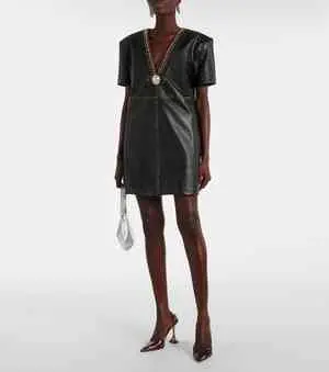 AREA Studded Leather Shirt Dress