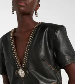 AREA Studded Leather Shirt Dress