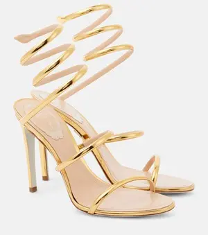 Rene Caovilla Cleo 105 Mirrored Leather Sandals - Gold