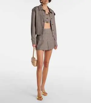 SELF-PORTRAIT Checked Cotton And Linen Bra Top
