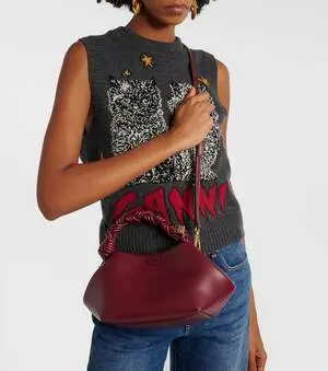 GANNI Bou Small Leather Top-handle Bag - Burgundy