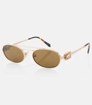 Miu Miu Oval Sunglasses With Tone Logo Detail - Gold