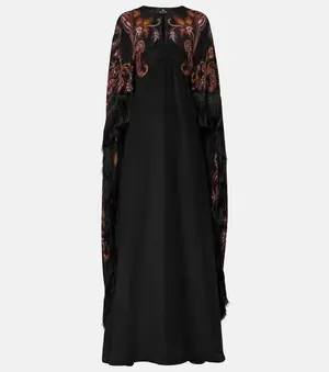Etro Paisley Caped Silk Gown With Fringe