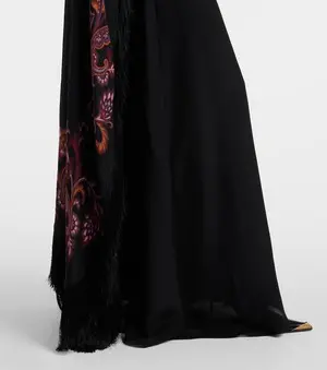 Etro Paisley Caped Silk Gown With Fringe