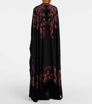 Etro Paisley Caped Silk Gown With Fringe