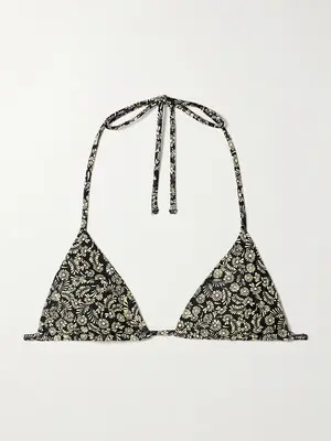 Matteau The String Floral-print Recycled Triangle Bikini Top - Black