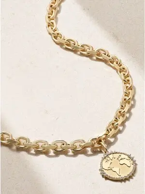 SYDNEY EVAN 14 Karat Diamond World Map Pendant Necklace - Gold