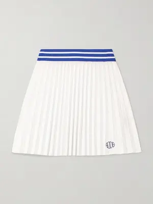 BODE Pleated Embroidered Mini Skirt - White