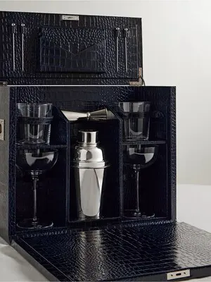 Smythson Mara Croc-effect Leather Bar Set