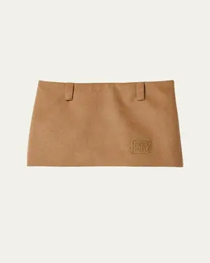 Miu Miu Logo Camel Hair Mini Skirt
