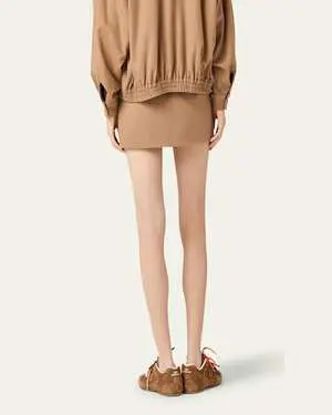 Miu Miu Logo Camel Hair Mini Skirt