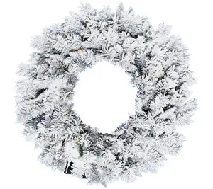 CHRISTMAS TIME 24-in. White Pine Snowy Wreath W Ith Warm White - One-color