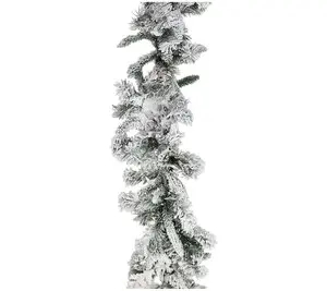 CHRISTMAS TIME 9-ft. White Pine Snowy Garland W Ith Warm White - One-color