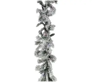FRASER HILL FARM 9-ft. Mountain Pine Flocked Ga Rland W/ Lights - One-color