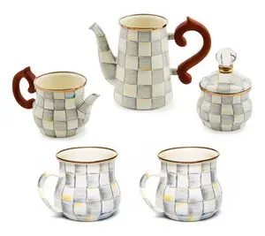 MACKENZIE-CHILDS As Is Stack Coffee Service And Set 2 Mugs - One-color