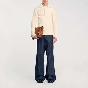 Sandro Chunky Knit Polo Sweater - Beige