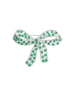 COACH® Crystal Bow Brooch - Silver/green
