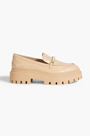 STUART WEITZMAN Patent Leather Platform Loafers - Beige
