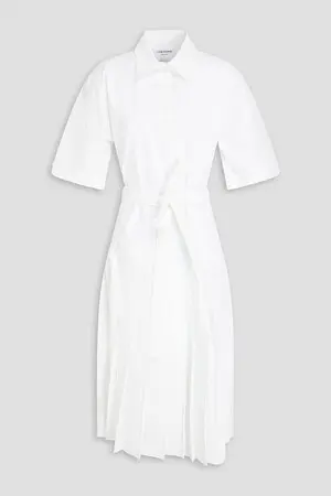 Thom Browne Pleated Cotton-poplin Midi Shirt Dress - White