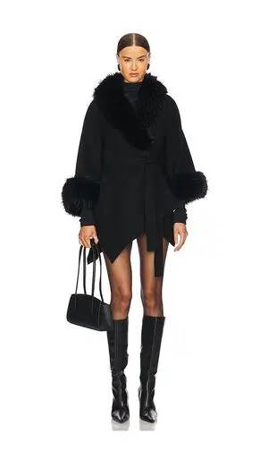 Alice + Olivia Joanne Sweater Coat With Faux Fur Trim - Black