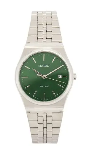 Casio Metallic Finish Watch - Silver & Green
