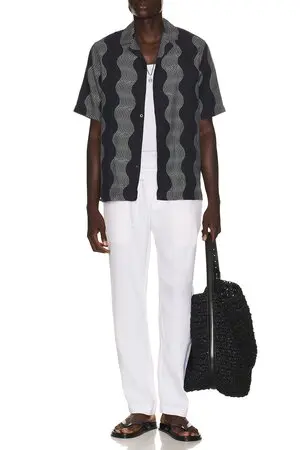 Frescobol Carioca Oscar Linen Chino Pant In Blue - White