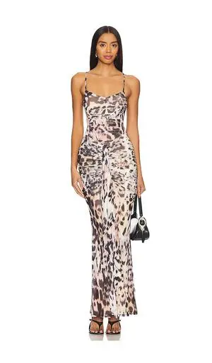 AFRM Azula Ruched Mesh Gown - Beige