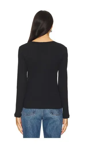 LESET Pointelle Long Sleeve Top - Black