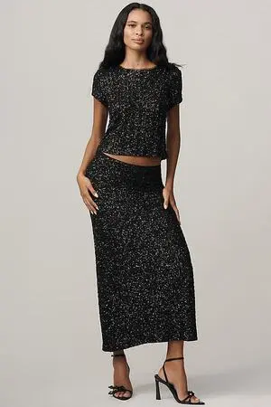 Anthropologie Tilda Sequin Maxi Slip Skirt - Black