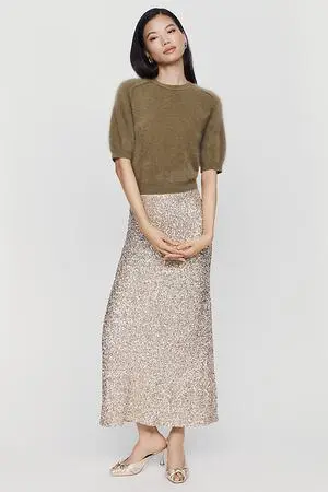 Anthropologie Tilda Sequin Maxi Slip Skirt - Ivory Metallic