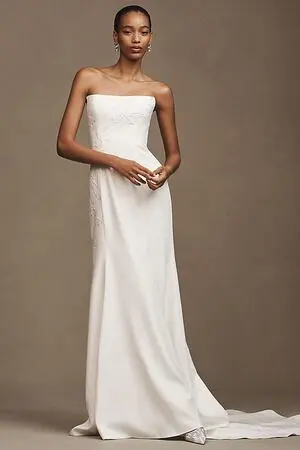 Jenny Yoo Tricia Fit & Flare Appliqué Gown - Ivory