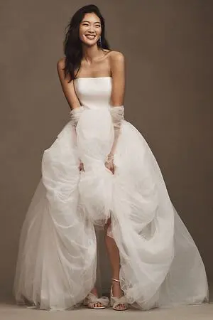 Jenny Yoo Strapless Corset Drop-waist Tulle Wedding Gown - Ivory