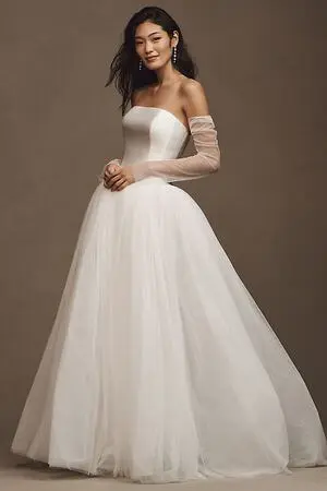 Jenny Yoo Strapless Corset Drop-waist Tulle Wedding Gown