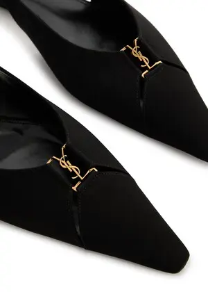 Saint Laurent Babylone Satin Slingback Flats - Black