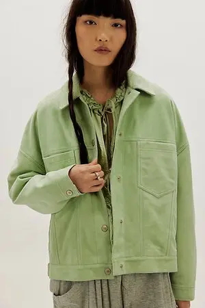 Free People We The Free Opal Swing Suede Jacket - Soft Moss