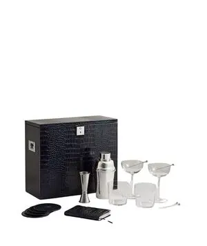 Smythson Mara Croc-effect Leather Bar Set