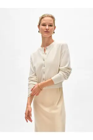 WHITE & WARREN Cashmere Rhinestone Button Cardigan