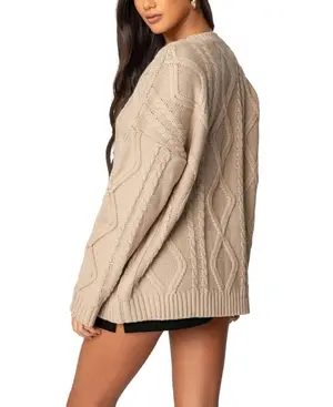 EDIKTED Kennedy Oversized Cable Knit Sweater - Beige