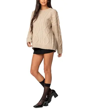 EDIKTED Kennedy Oversized Cable Knit Sweater - Beige