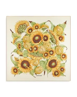 FERRAGAMO Sunflower Silk Scarf - Avorio/yellow