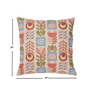 ROSELLI Scandi Fun Embroidered Print Decorative Pillow, 20 X 20