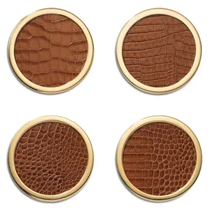 Aerin Classic Croc Embossed Leather Coasters In Set Of 4