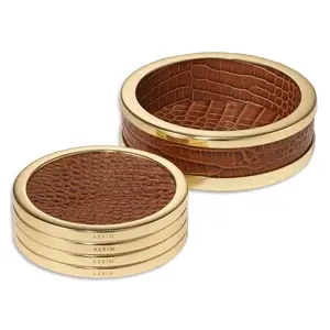 Aerin Classic Croc Embossed Leather Coasters In Set Of 4