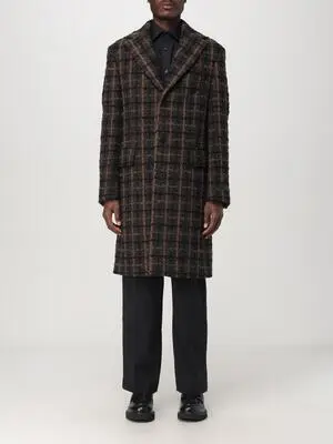 Versace Checked Wool Blend Coat - Brown