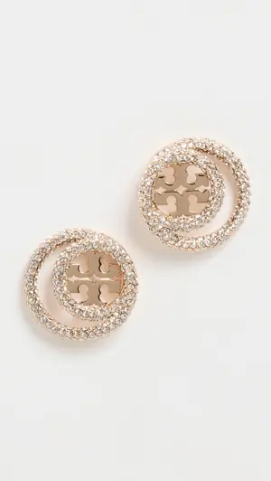 Tory Burch Miller Pave Double Ring Stud Earrings