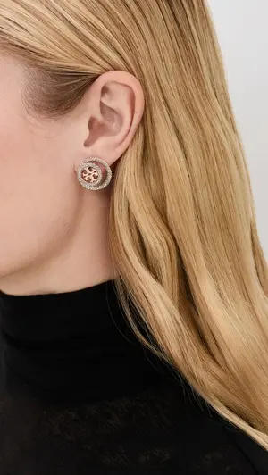 Tory Burch Miller Pave Double Ring Stud Earrings