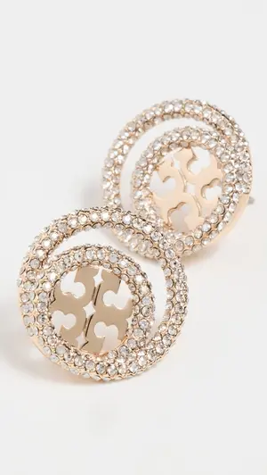Tory Burch Miller Pave Double Ring Stud Earrings