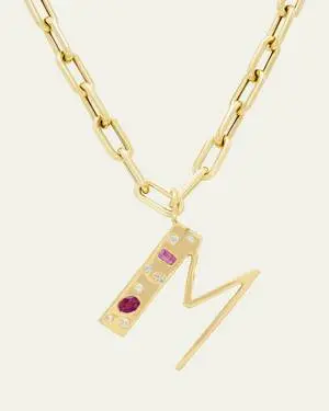 AUDREY C. JEWELS 14k Yellow Gold Initial Necklace With Diamonds And Gemstones - Multi