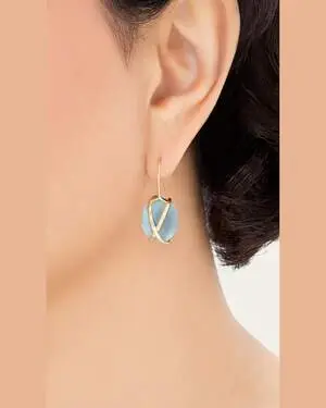 L. KLEIN Prisma 18k Yellow Gold Aquamarine Drop Earrings